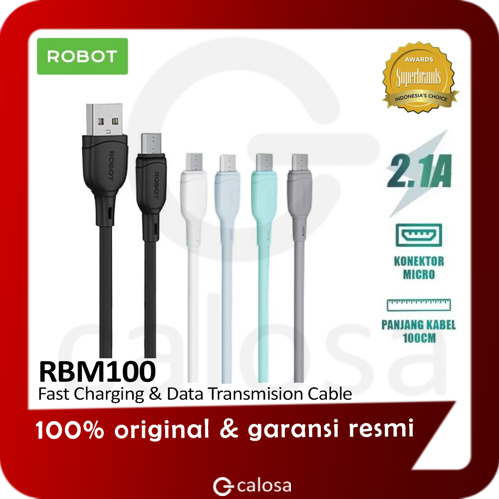 Jual Kabel Data Robot RBM100 II / RBC100 II Cable USB to Micro USB / Type C Kabel 2.1A Android ...