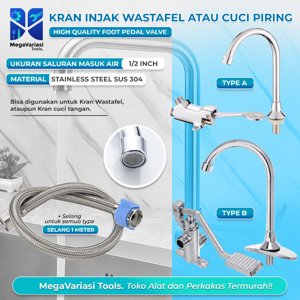 Jual Kran Injak Wastafel Atau Cuci Piring Bahan Great Quality SUS 304 ...