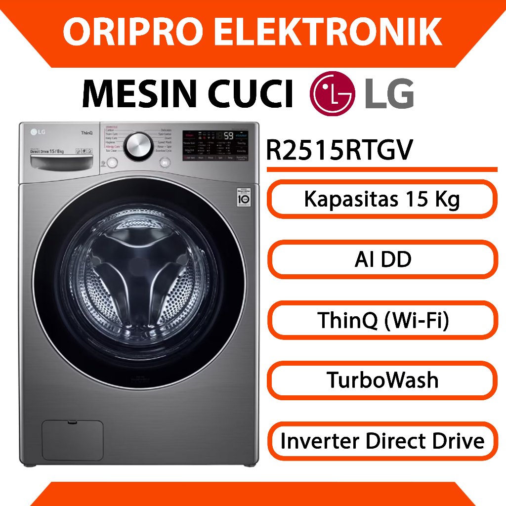 Jual Mesin Cuci Front Loading 15 Kg LG Inverter R2515RTGV | Shopee Indonesia