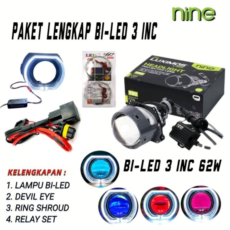 Jual PAKET LENGKAP PROJECTOR LENSA 3 INCH NINE LUXIMOS PB3 BLUE LENS ...
