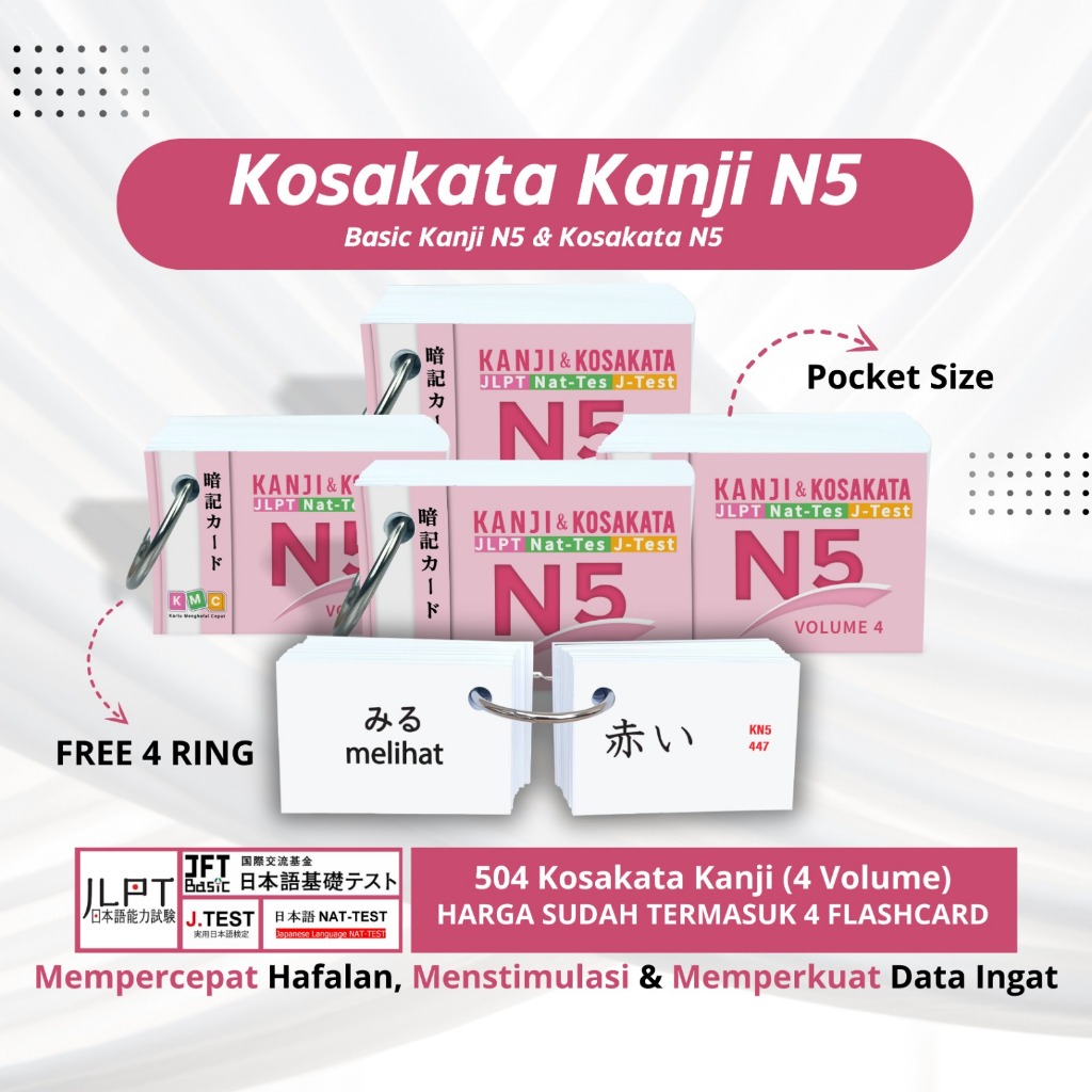Jual Flashcard Kanji Kosakata N5 (504 Kanji) Bahasa Jepang | Shopee ...