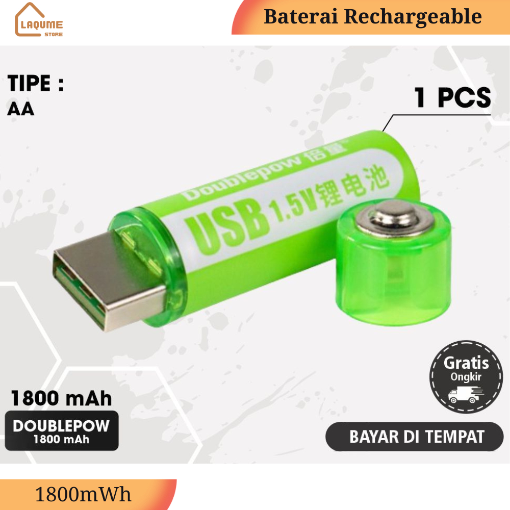 Jual Baterai Rechargeable AA Li-Ion 1.5V USB 1800mWh 1 PCS | Shopee ...