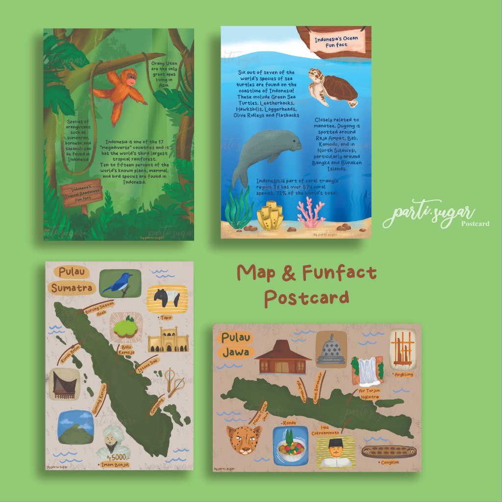 Jual Indonesia Map & Fun Fact Postcard / Kartu Pos by Parti Sugar ...