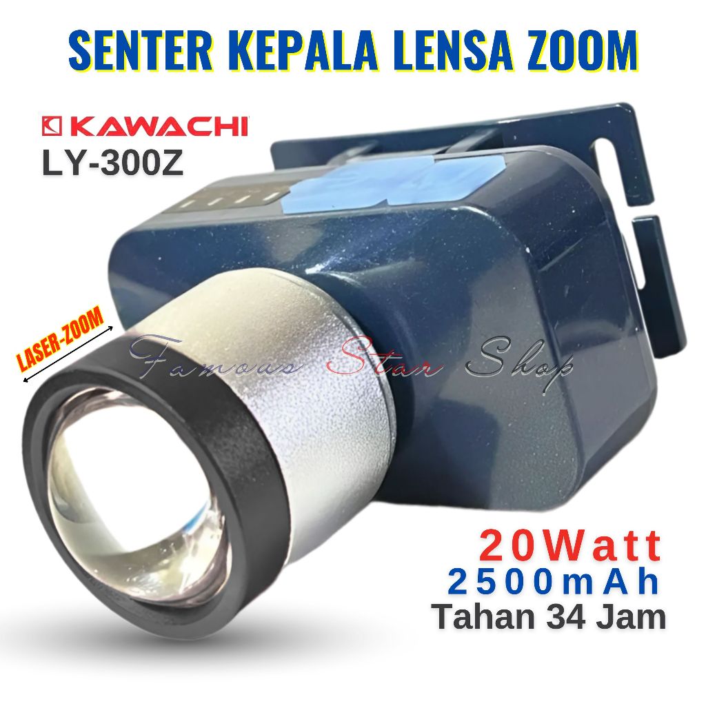 Jual Senter Kepala KAWACHI Lensa Zoom Laser Terbaru Daya 20 Watt Tahan Air Dan Benturan LY-200Z ...