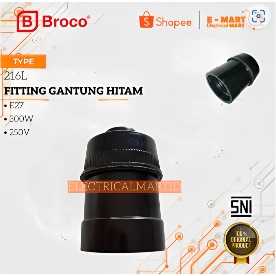 Jual BROCO Fitting GANTUNG 216L HITAM Fitting Lampu Gantung E27 | Shopee Indonesia