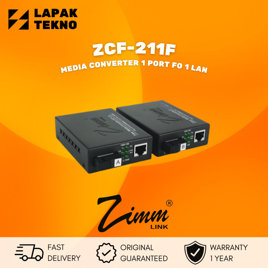 Jual ZIMMLINK ZCF-211F MEDIA CONVERTER 10/100/1000MBPS GIGABIT 1.25G SINGLE MODE 20KM 1 FIBER 1 ...