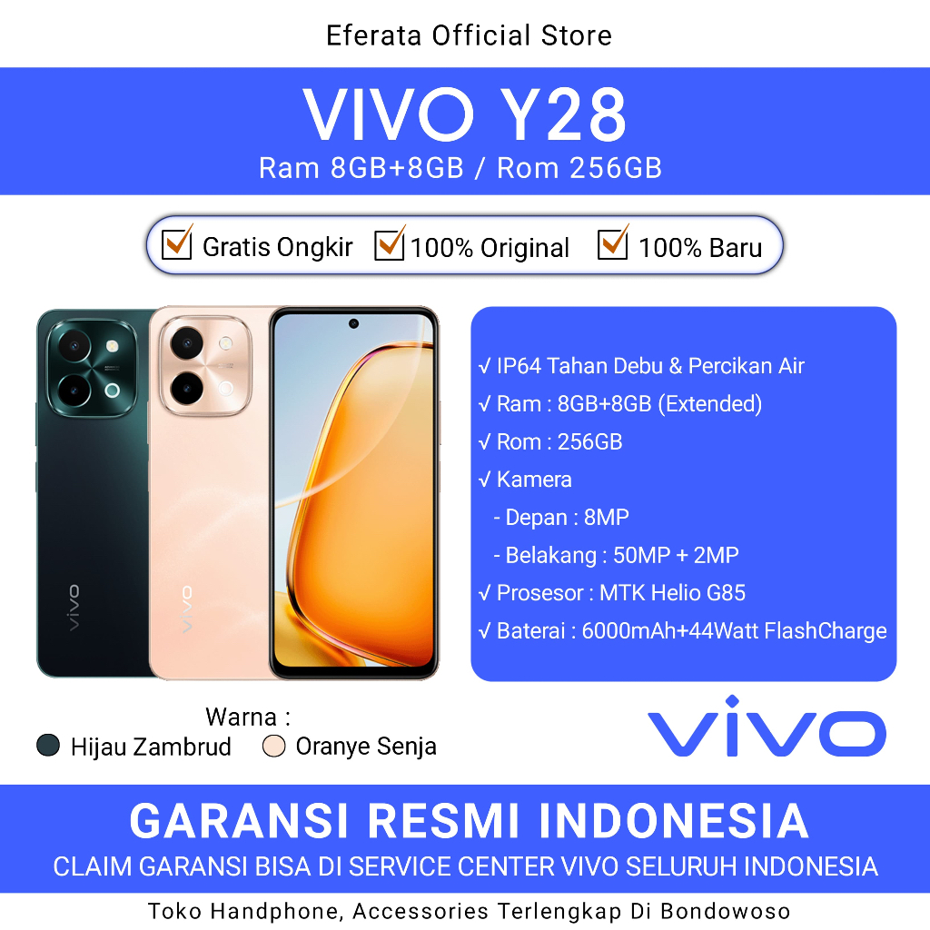 Jual Handphone Vivo Y28 8/256GB 4G + Extended RAM 8GB | Shopee Indonesia