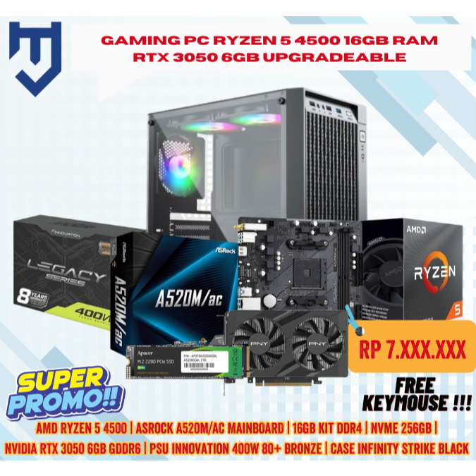 Jual Gaming PC Ryzen 5 4500 16GB RAM RTX 3050 6GB Upgradeable Lancar ...