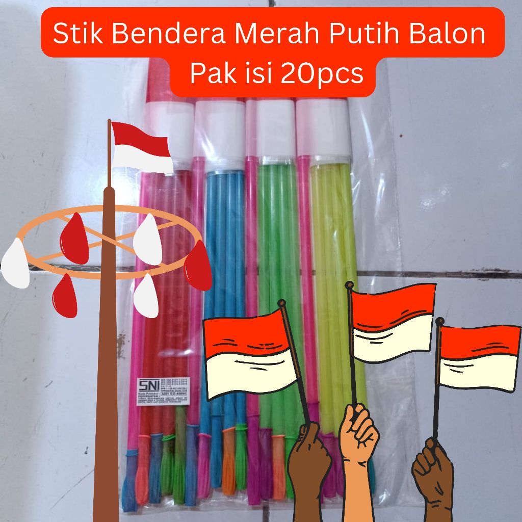 Jual BENDERA MERAH PUTIH STIK PLASTIK 1 PAK 20PCS | Shopee Indonesia