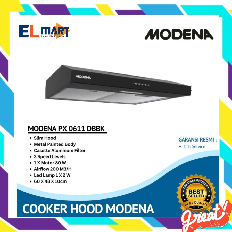 Jual Modena Cooker Hood 60cm Murah PX 0611 DBBK 0611DBBK PX0611DBBK Alat Penghisap Asap Dapur 60 ...