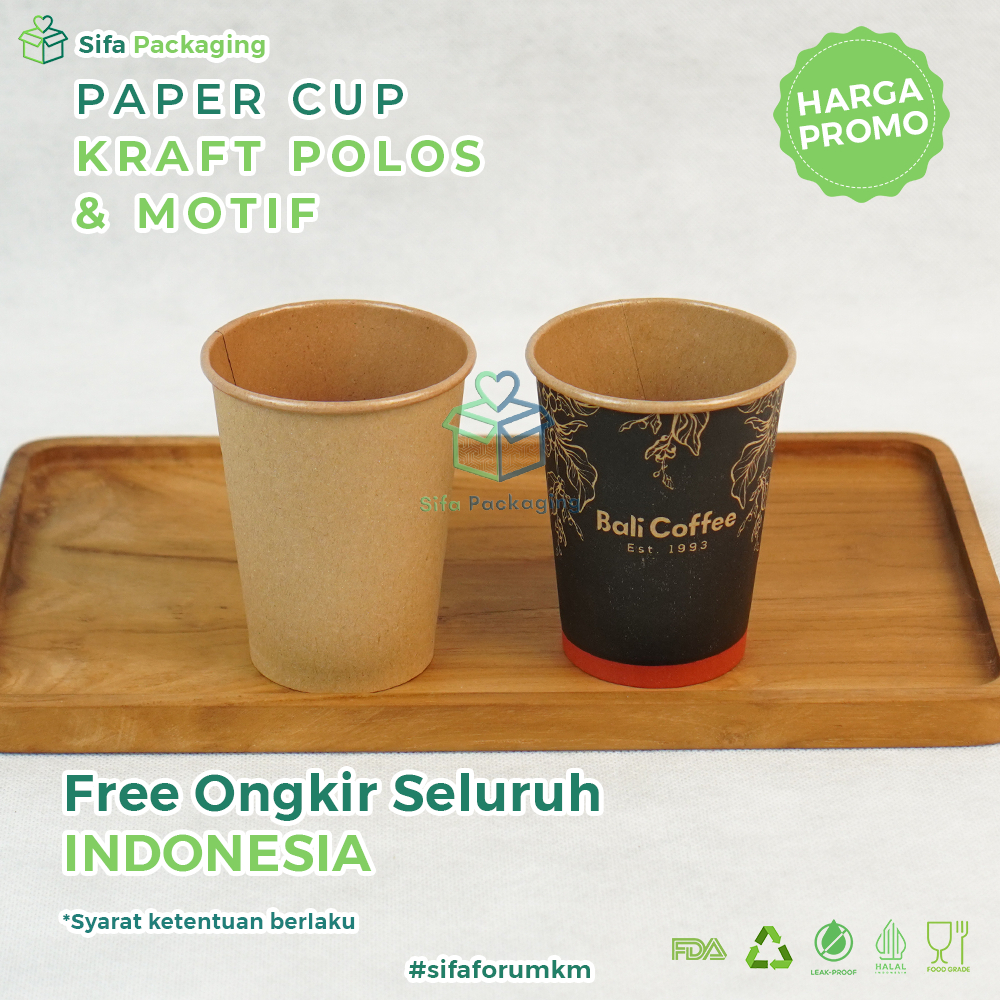 Jual Paper Cup 8 Oz Gelas Kertas Kopi Teh Polos Motif Hot Cold Tahan Panas Paper Cup Kraft ...