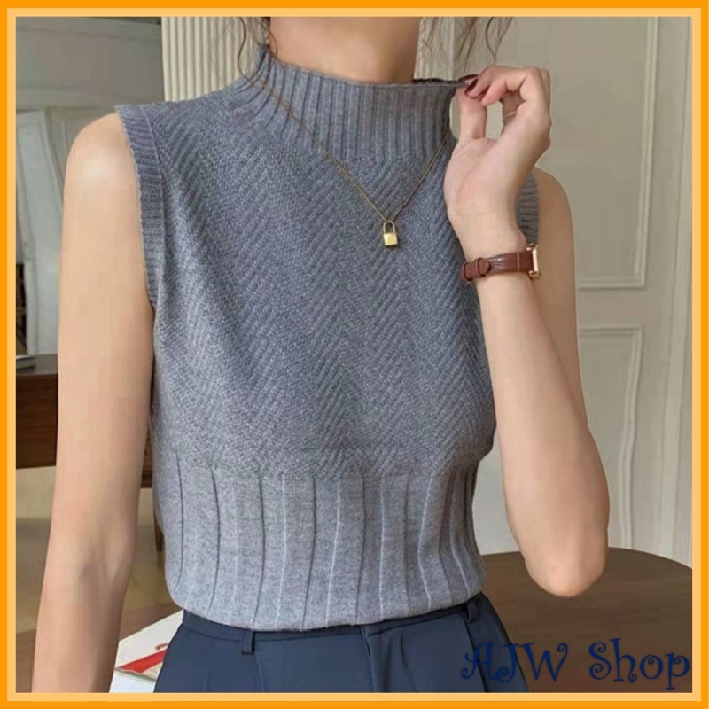 Jual AJW Inner Rajut Turtleneck Tanpa Lengan Import Premium Korean ...