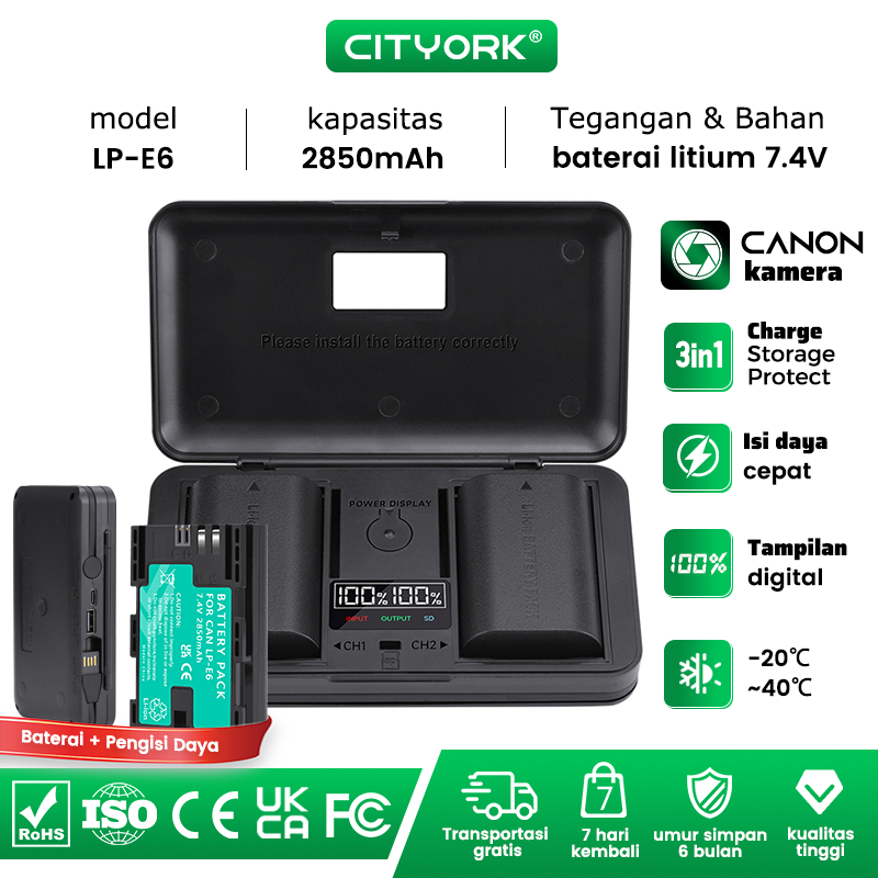 Jual Cityork Baterai LP E6 2850mAh Canon E6 LP-E6NH E6P E6n Battery & 3IN1 LCD Dual Charger For ...