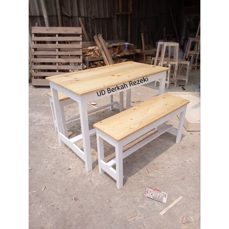 Jual 1 set meja makan cafe atau resto kayu jati belanda | Shopee Indonesia