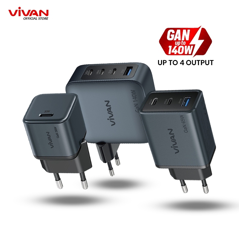 Jual VIVAN Adaptor GaN Series Batok Charger 140W Super Fast Charger 4 ...
