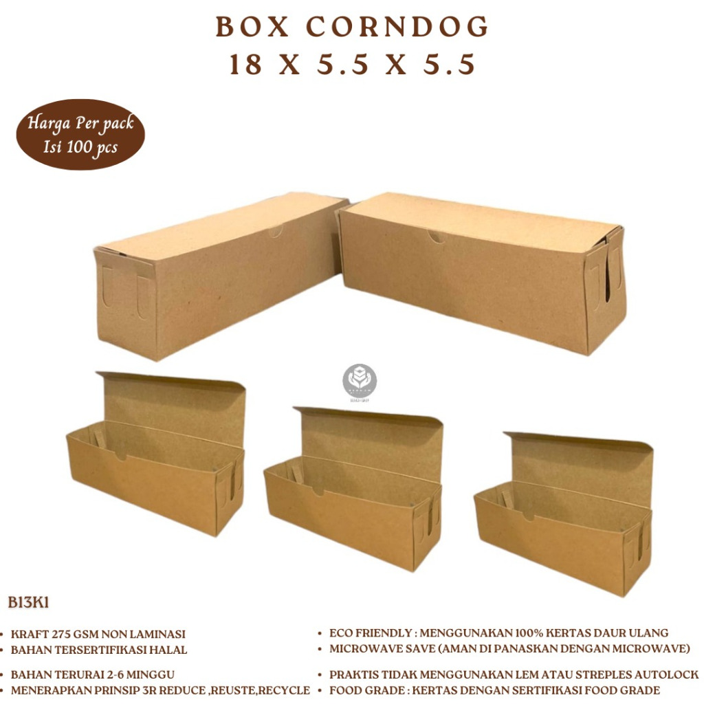 Jual Box Sosis Size 18X5.5X5.5 Dus Corndog Dus Sate (Isi 100 Pcs-B13K1 ...