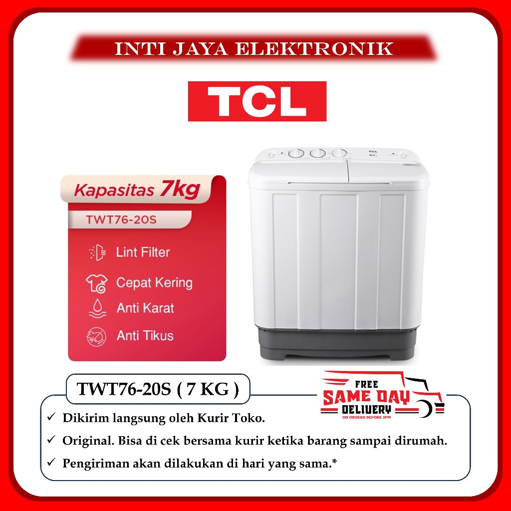 Jual MESIN CUCI TCL 7 KG DUA TABUNG - ANTI KARAT ANTI TIKUS TWT76-20S GARANSI RESMI TCL 5 TAHUN ...