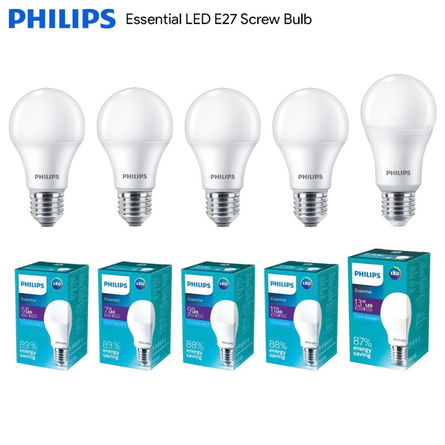 Jual Lampu Philips LED Bulb Bohlam Essential 3 Watt,5 Watt,7 Watt,9 Watt,11 Watt,13 Watt,15 Watt ...