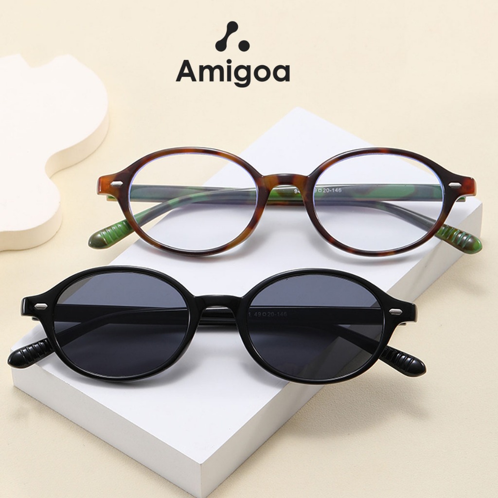 Jual Amigoa Kacamata Bingkai Oval Retro Kacamata Bingkai Kecil Kacamata ...