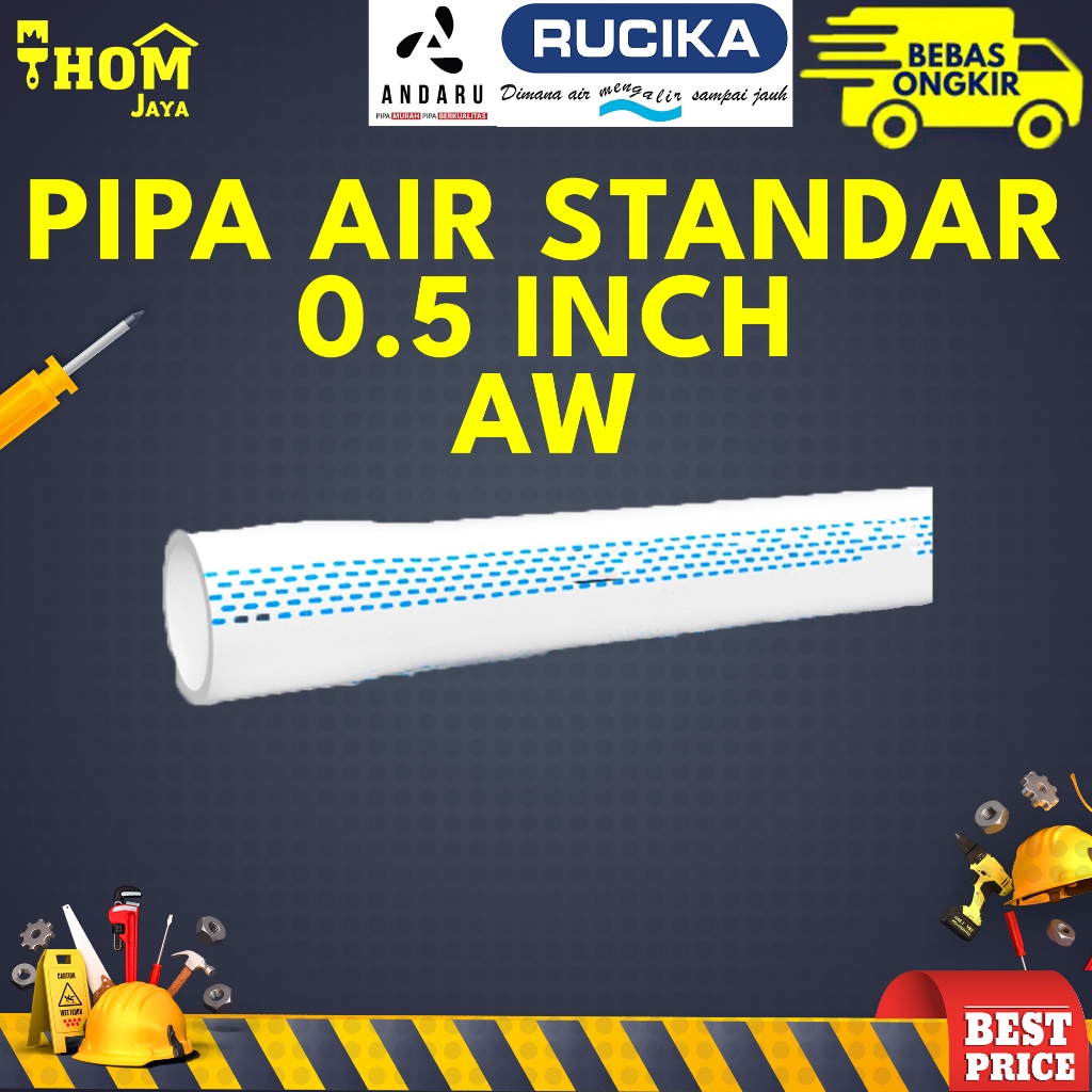Jual PIPA AIR STANDAR / PRALON / PIPA PVC AW RUCIKA/SUPRAMAS/ANDARU - 1/2 INCH - PANJANG 4 METER ...