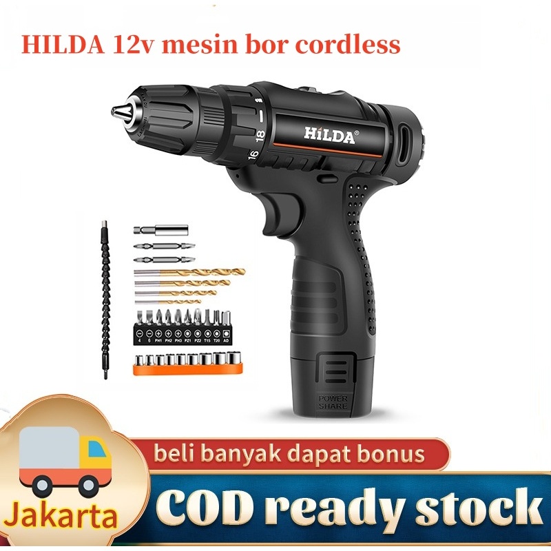Jual HILDA 12v mesin bor cordless Bor tangan baterai tembok Tanpa Kabel ...