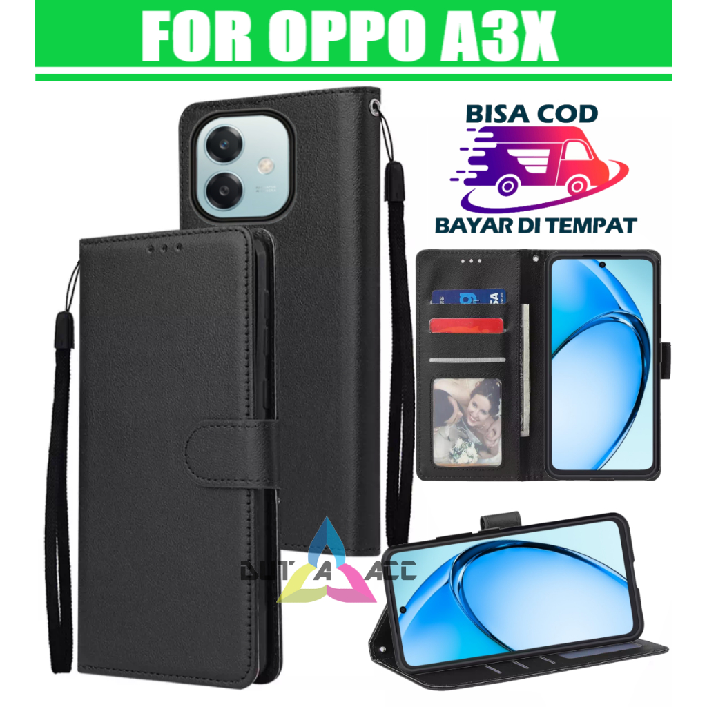 Jual flip case leather OPPO A3X casing cover kulit bisa buka tutup dan ...