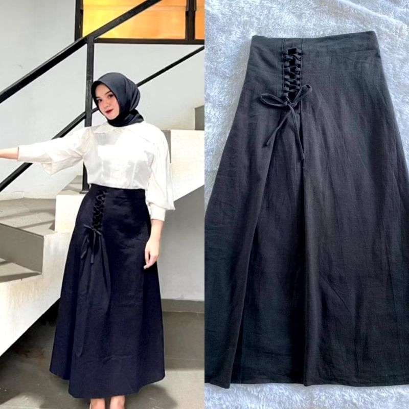Jual Santika rok korean style rok serut rok linen premium korean Skirt ...