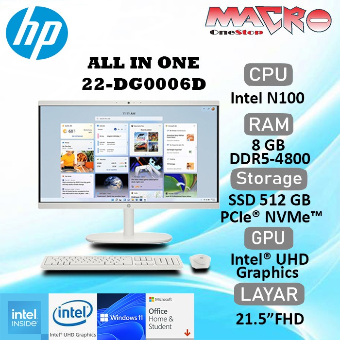 Jual HP AIO 22-DG0006D Intel N100 8GB SSD 512GB VGA Intel HD 21.5" FHD ...