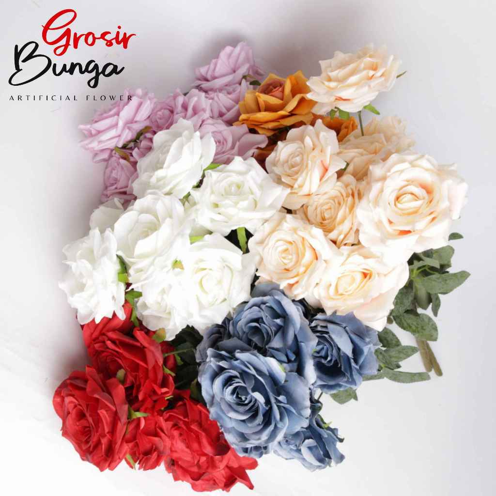 Jual Bunga Mawar Artificial 9 Cabang Rose Diamond Super Premium Jumbo ...
