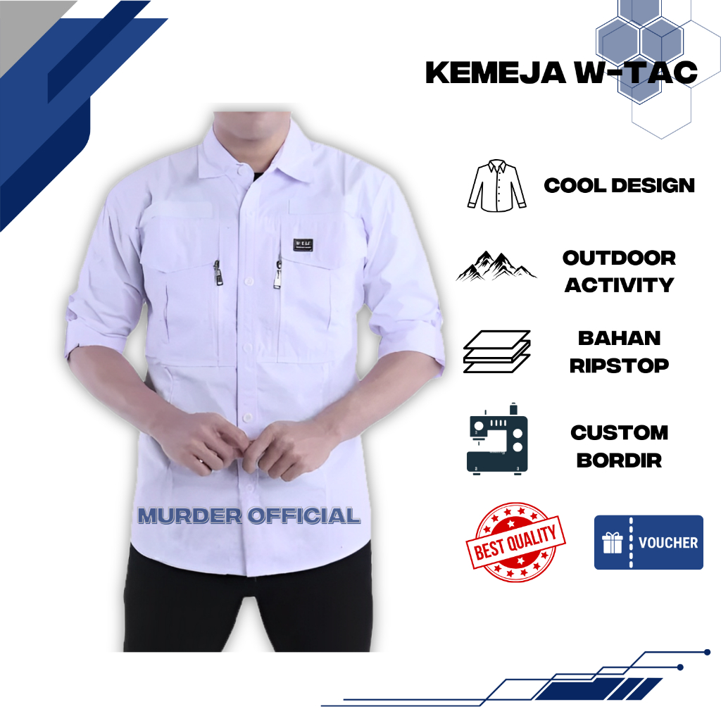 Jual Kemeja W-TAC Tactical Outdoor | Putih | Custom Bordir | DTF ...