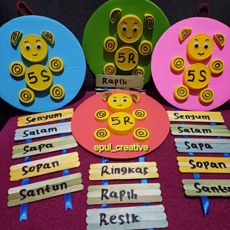 Jual prakarya hiasan dinding 5S dan 5R dari tutup botol dan stik eskrim | Shopee Indonesia