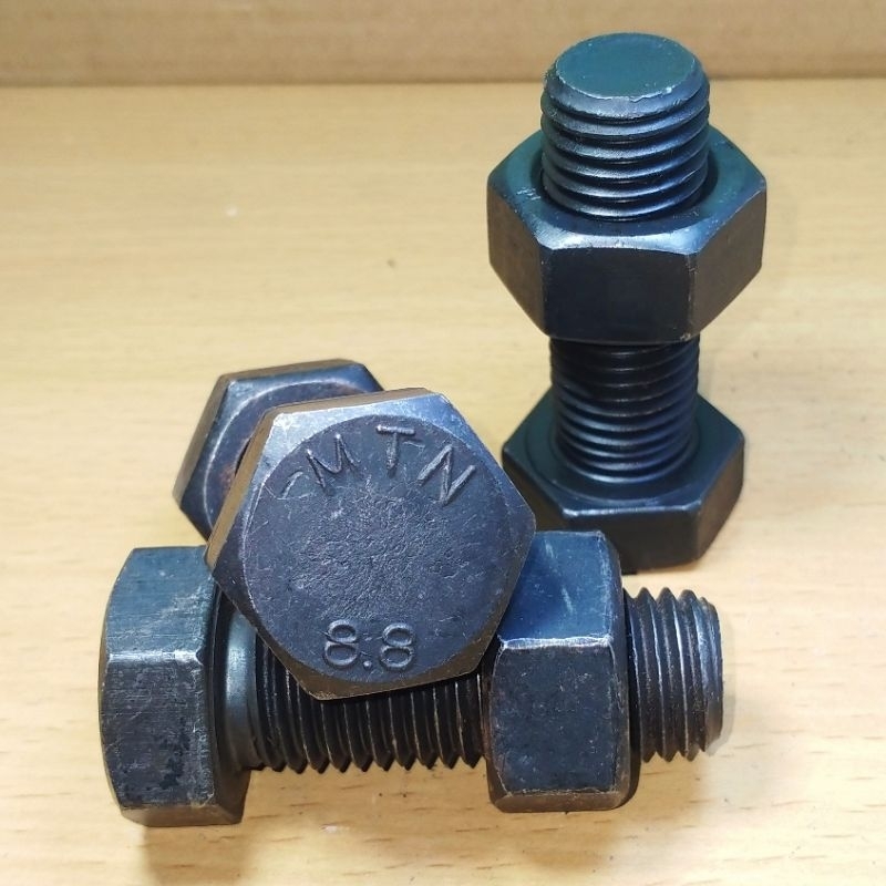 Jual baut mur m16x45 full drat hitam baja grade 8.8 | Shopee Indonesia