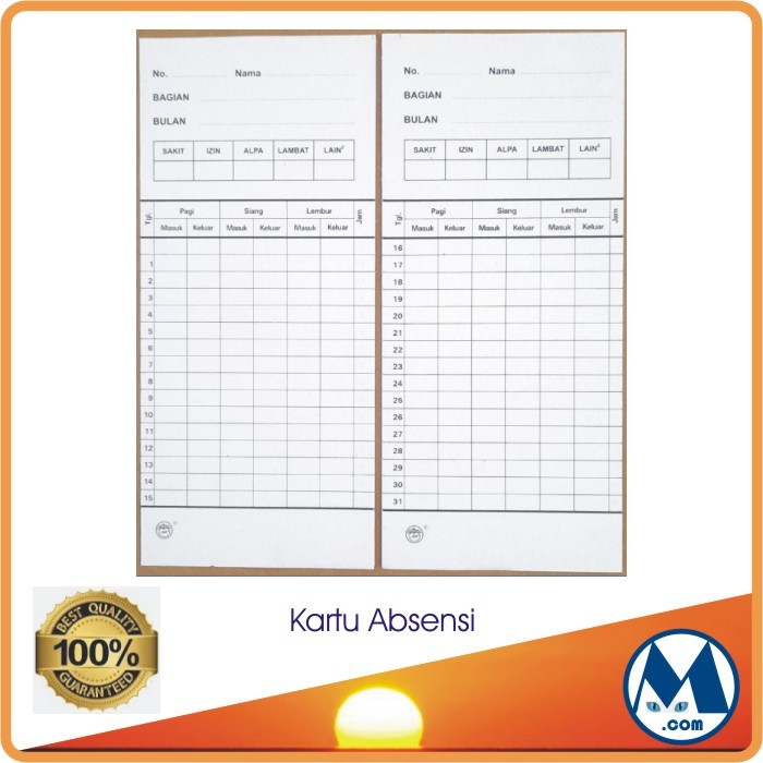 Jual Kartu Absen Manual / Kertas Absensi Manual / Ceklok untuk Mesin ...