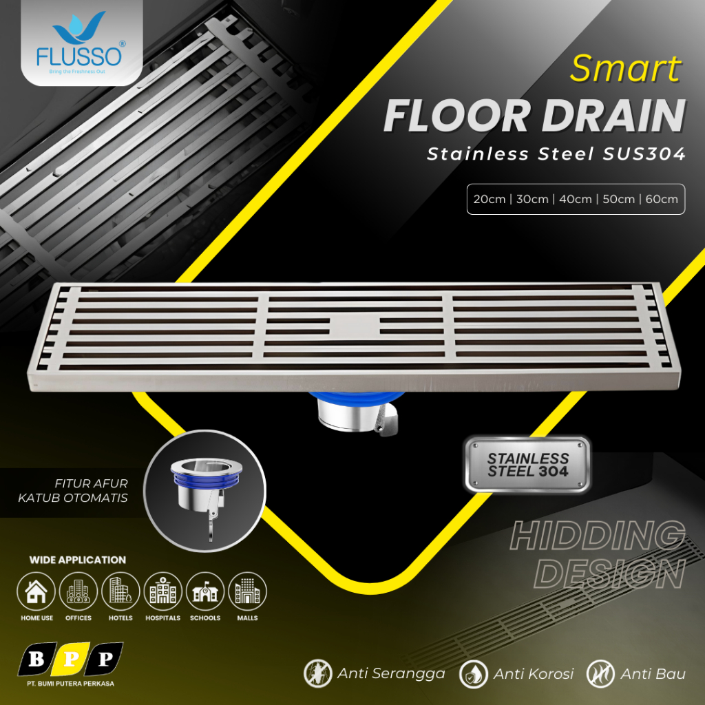 Jual FLUSSO Smart Floor Drain Lantai Kamar Mandi Stainless SUS304 Afur ...