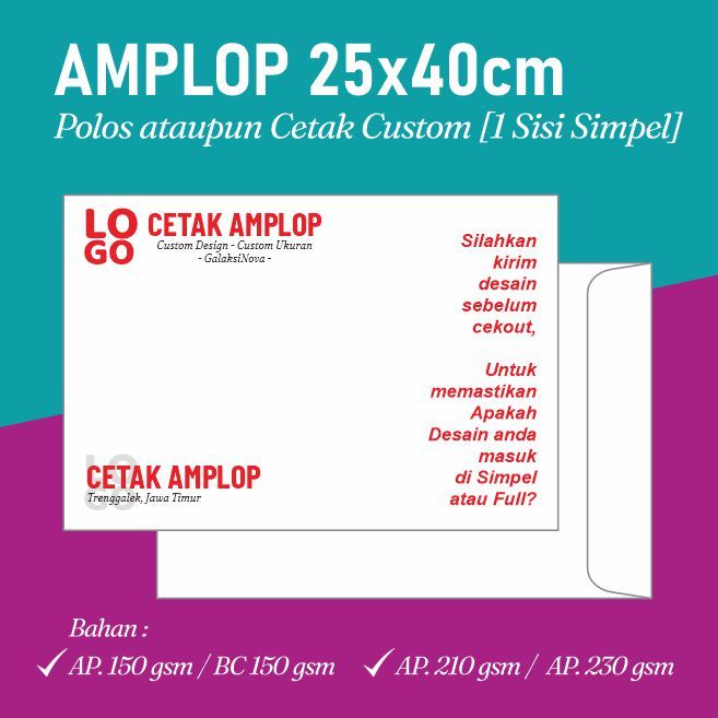 Jual Amplop F4 25x40 cm | Amplop ArtPaper 230gsm 210gsm 150gsm Lebih ...