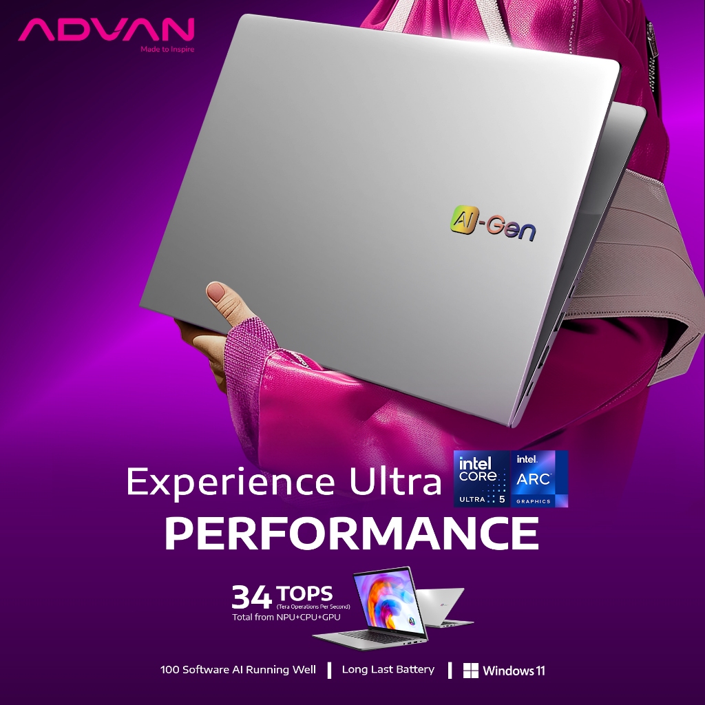 Jual ADVAN Laptop AI Gen Ultra With Ai 14'' Intel Core Ultra 5 125H 16GB 512 GB IPS 100% sRGB ...