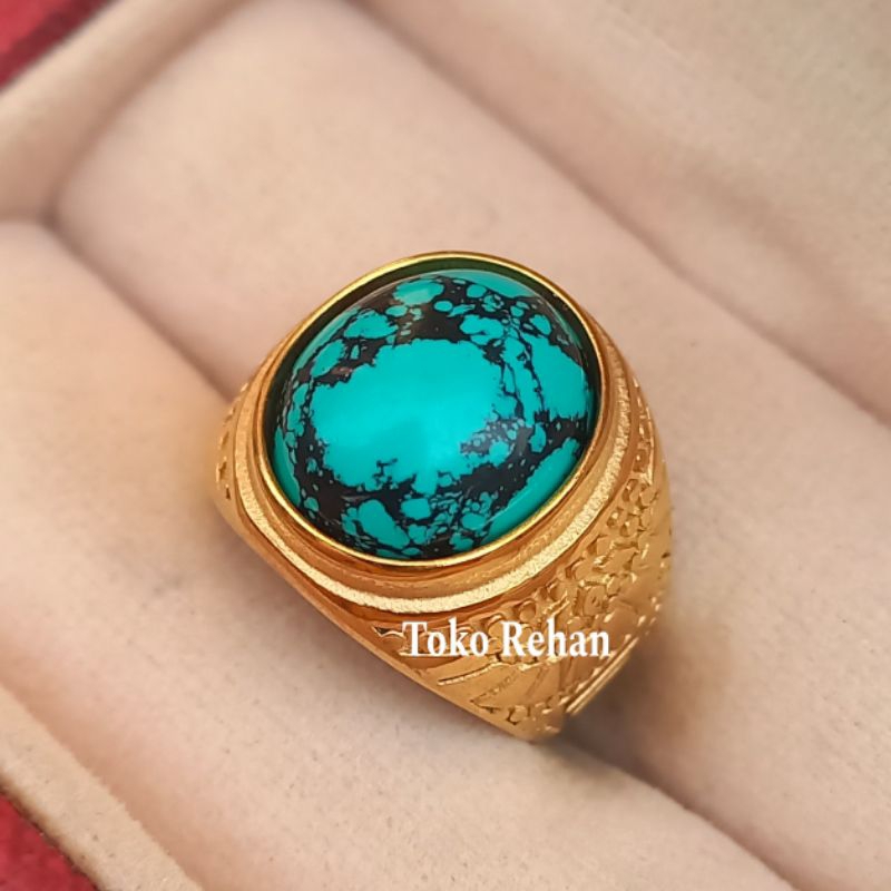 Jual Cincin Batu Pirus Serat Hitam Istimewah | Shopee Indonesia