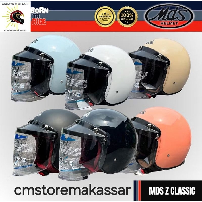 Jual Helm MDS Z Classic MDS Retro Half Face Model Bogo Kaca Flat Datar ...