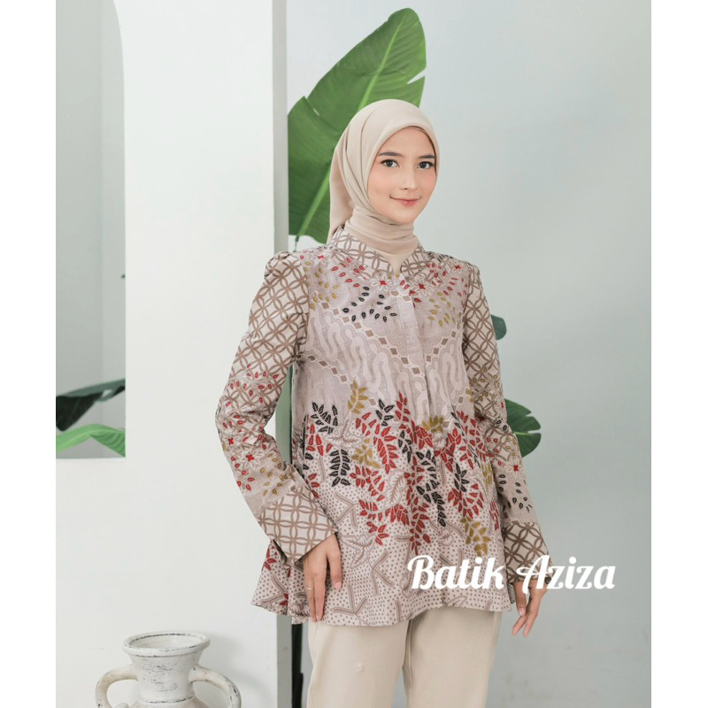 Jual Atasan Batik Modern Wanita Kancing Depan Lengan Panjang Blus ...