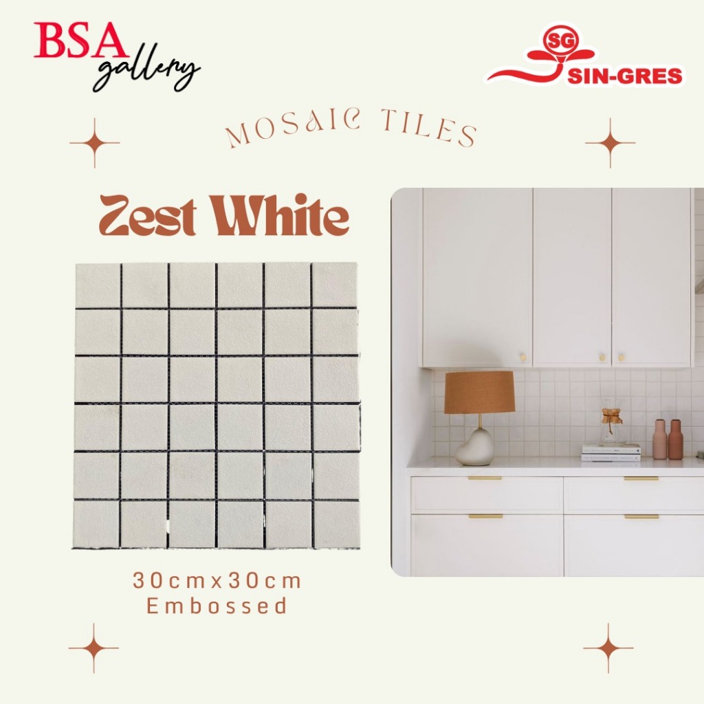 Jual MOSAIC TILE KOTAK WHITE EMBOSSED / MOSAIC KOTAK PUTIH TIMBUL ...