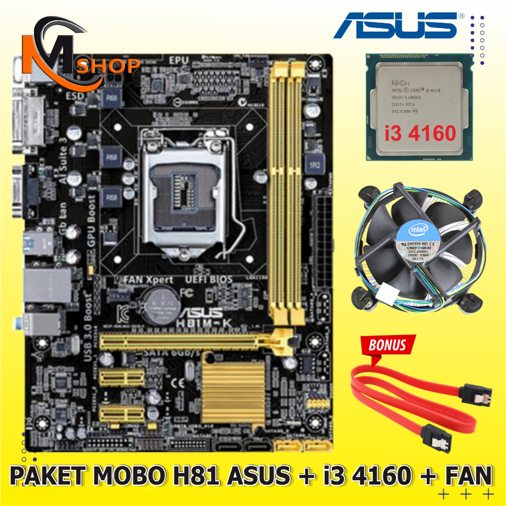 Jual Paket Mainboard Mobo Intel H81 LGA 1150 DDR3 + Processor Core i3 ...