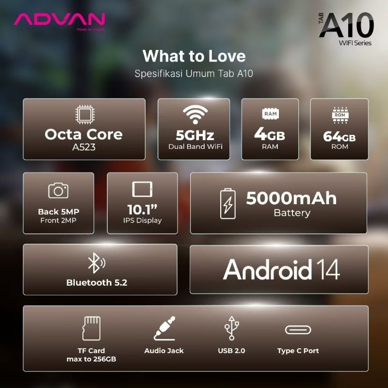 Jual Advan Tab A10 Wifi Processor Octacore 10 inch Ram 4GB Storage 64GB ...