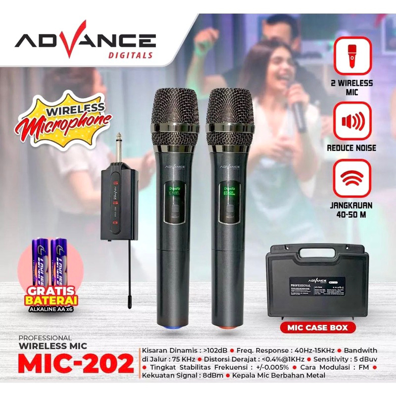 Jual Microphone Mic Advance Wireless MIC-202 2 Mic Tanpa Kabel | Shopee ...