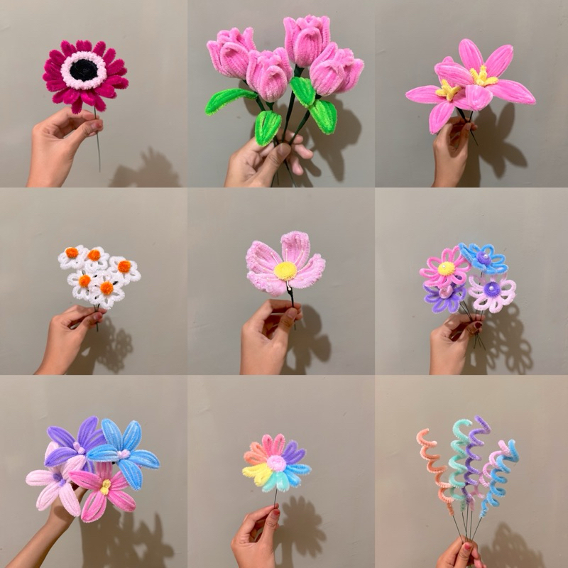Jual (1 Tangkai) Bunga kawat bulu satuan| bunga pipe cleaner | Shopee ...
