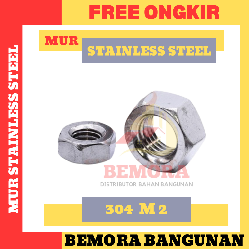 Jual Mur Stainless Steel 304 / Hex Nut SS 304 M 2 | Shopee Indonesia
