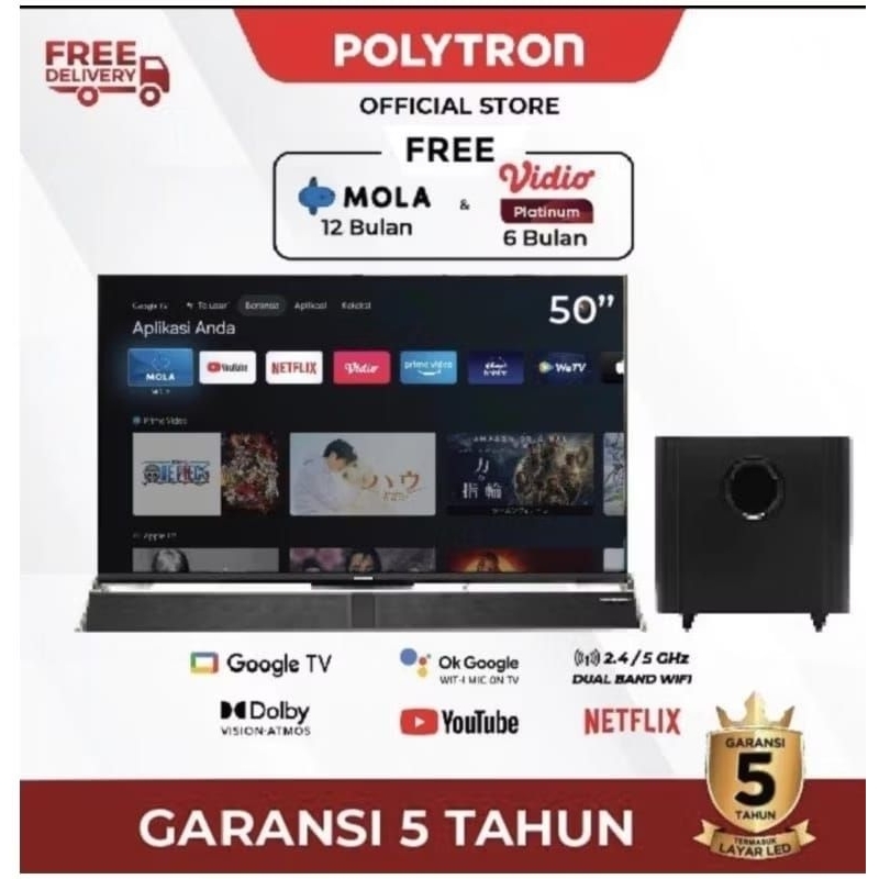 Jual TV POLYTRON 4K UHD 50 INCH ANDROID GOOGLE TV SOUNDBAR 50BUG5959 ...