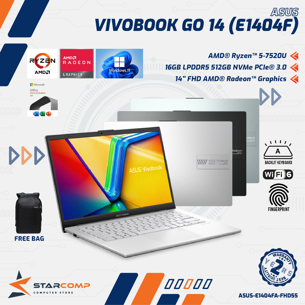 Jual ASUS Vivobook Go 14 E1404FA Ryzen 5 7520U 16GB 512GB 14" FHD W11 ...
