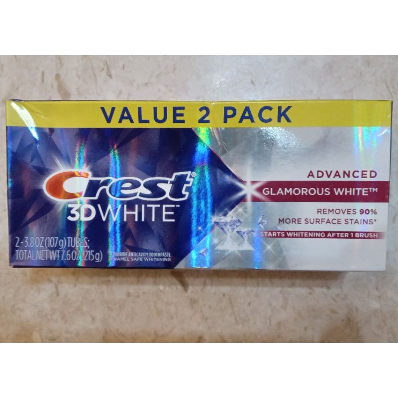 Jual Crest Toothpaste 3D White Advanced Glamorous White 107 gram x2 ...