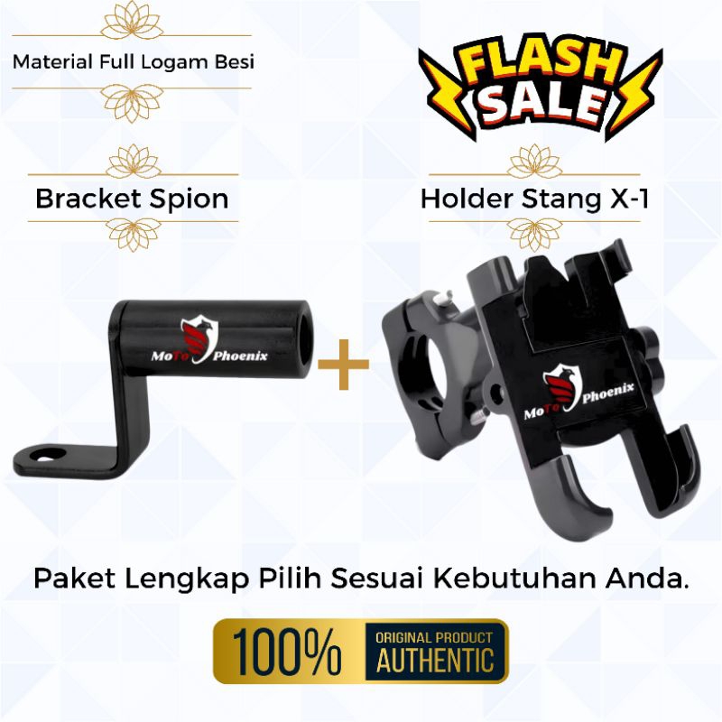 Jual [ FULLSET ] Holder Stang Motor Besi C-1 + Braket Spion Universal ...