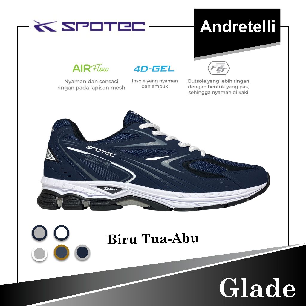 Jual SPOTEC GLADE Sepatu Running BIRU TUA / ABU | Shopee Indonesia